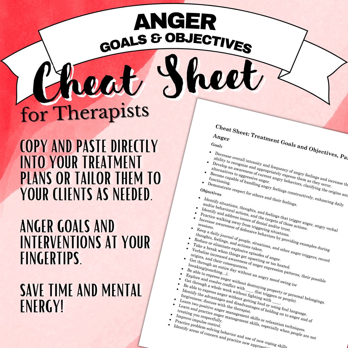 Anger Goals Cheat Sheet Anger Management Goals & Objectives Desktop ...