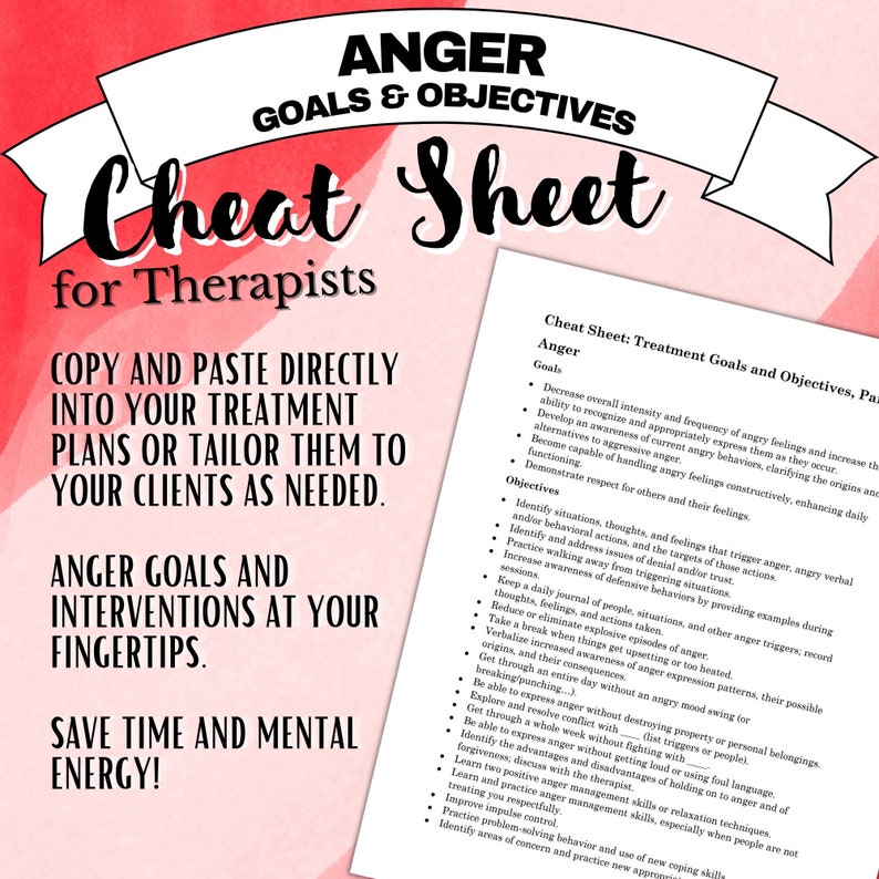 Anger Goals Cheat Sheet Anger Management Goals & Objectives Desktop ...