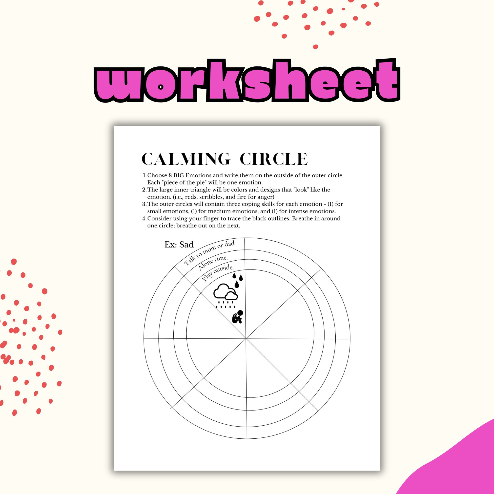 Calming Circle Therapy Worksheet | Identify Different Coping Skills for ...