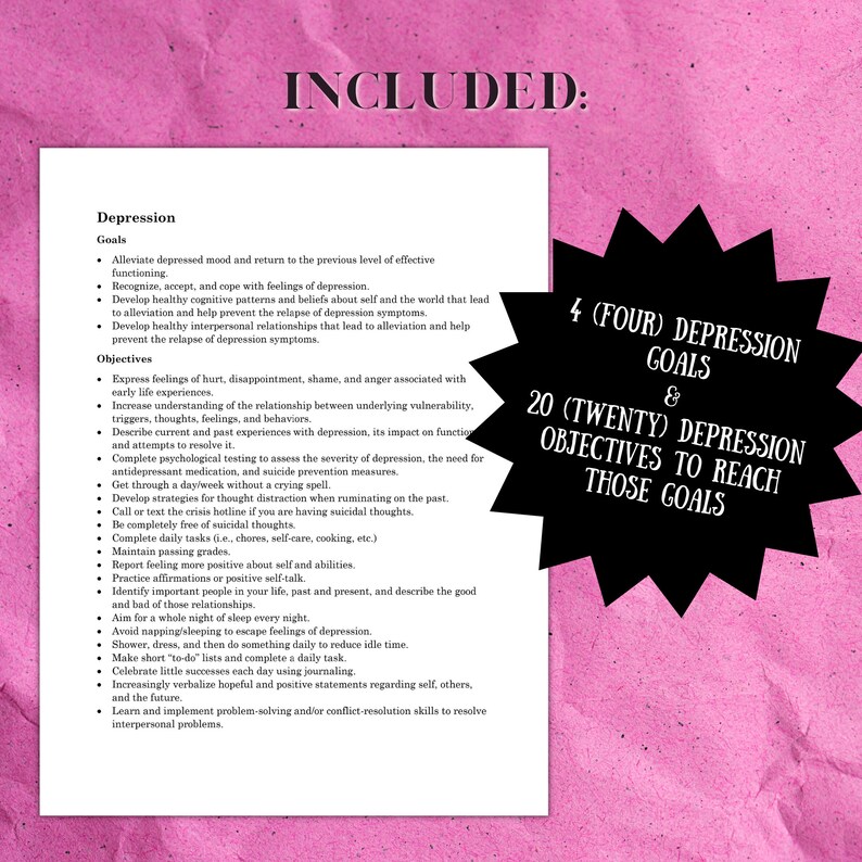 Depression Goals and Interventions Cheat Sheet Therapy Goals ...