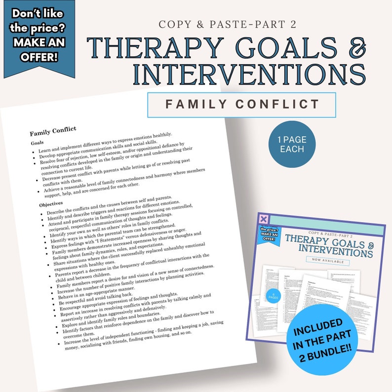 Family Therapy Goals Cheat Sheet | Copy and Paste Goals & Objectives ...