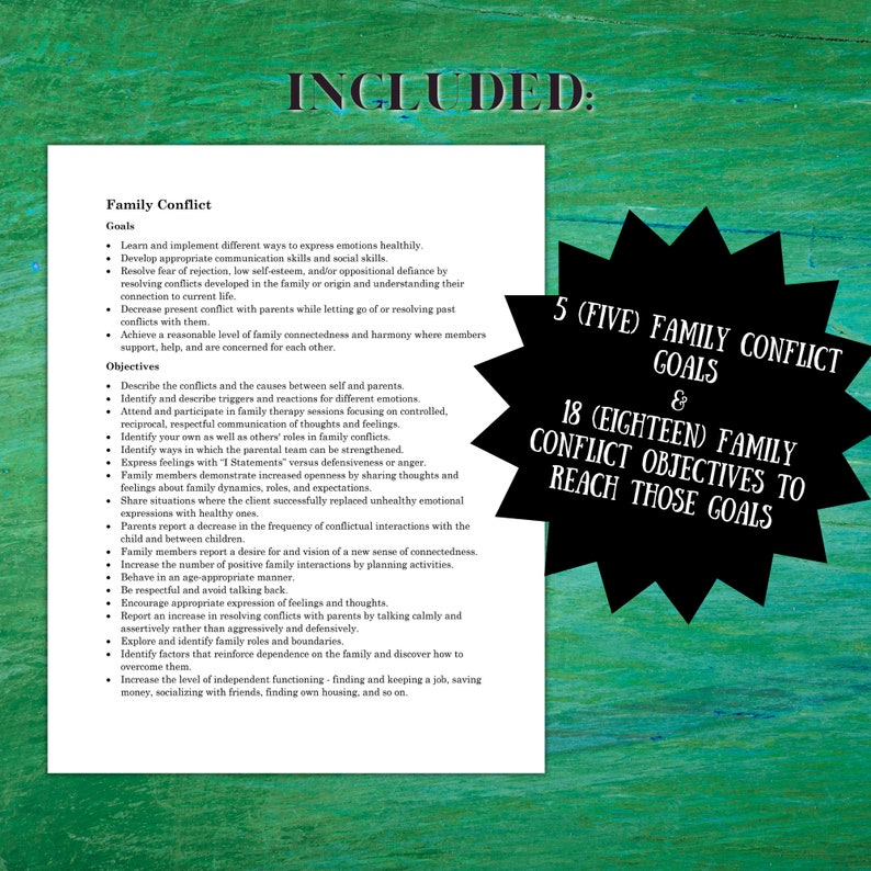 Family Therapy Goals Cheat Sheet Copy and Paste Goals & Objectives for ...