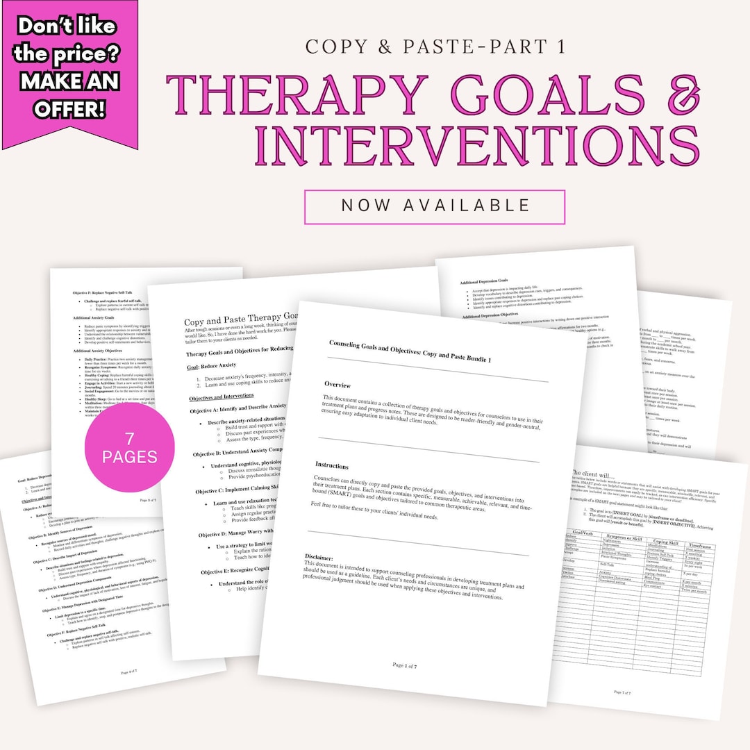 Part 1 - Therapy Cheat Sheet Goals and Objectives | Mental Health ...
