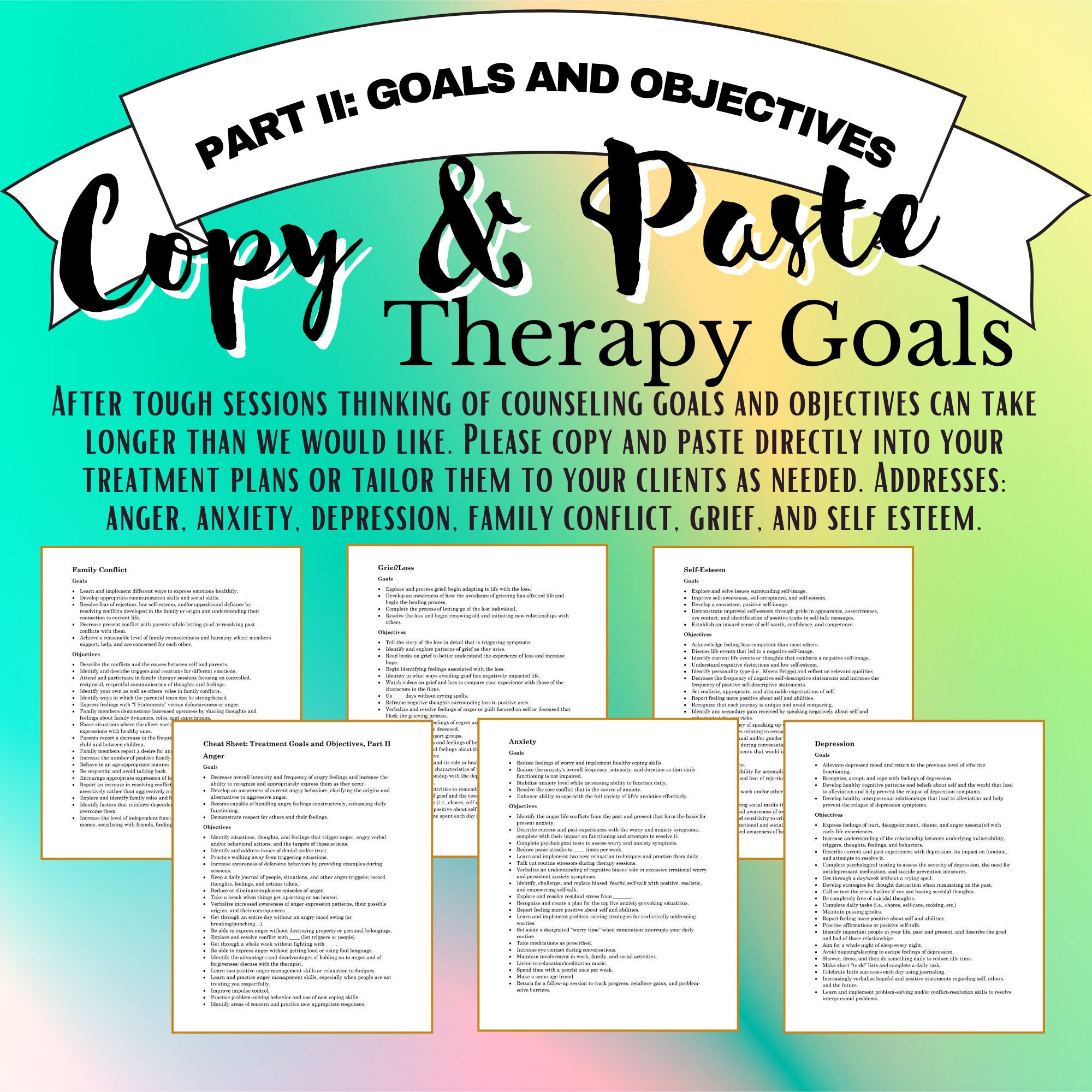 Therapy Goals Cheat Sheet Part 2 | Therapeutic Intervention Digital ...