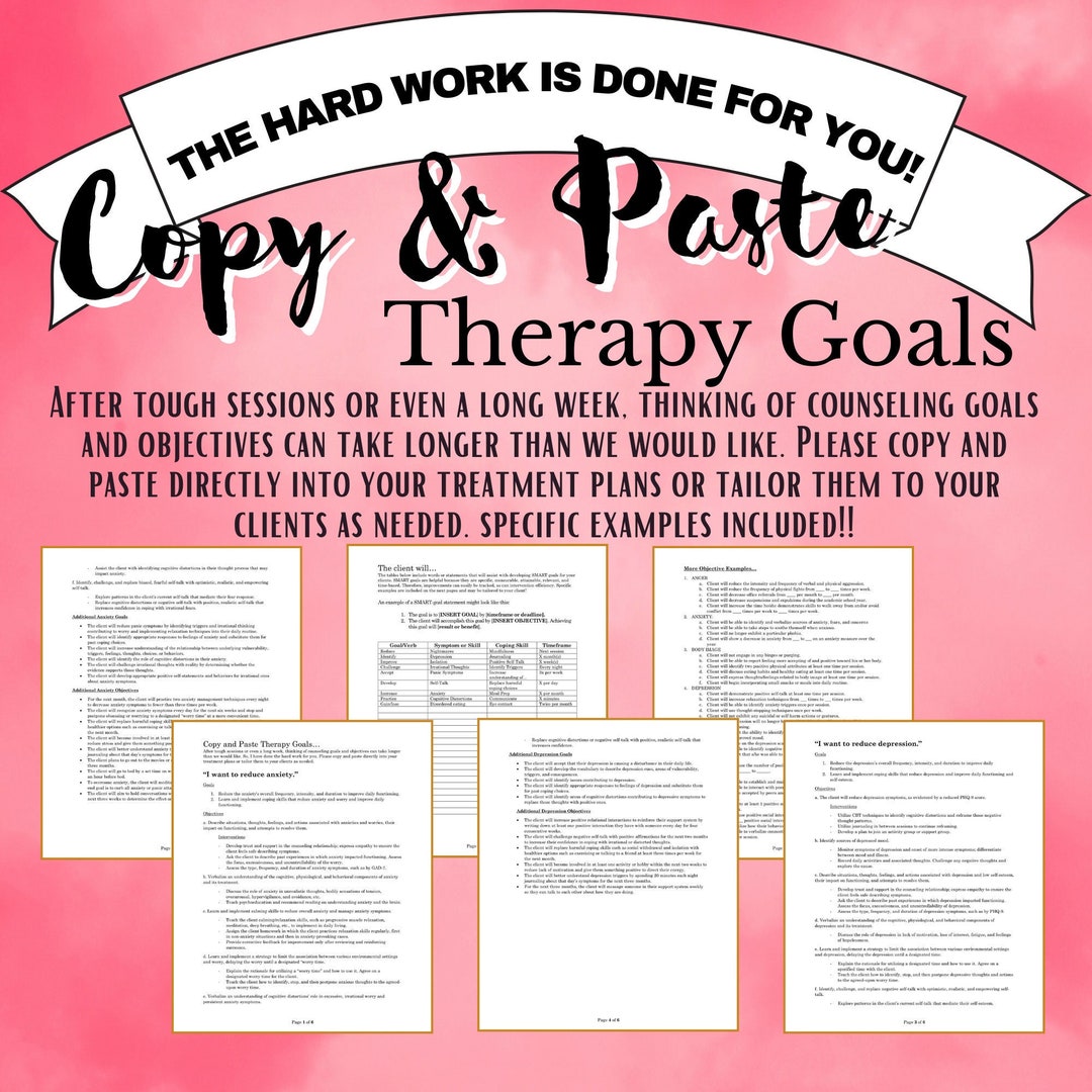 Therapy Cheat Sheet Goals PDF | Therapeutic Intervention Digital ...