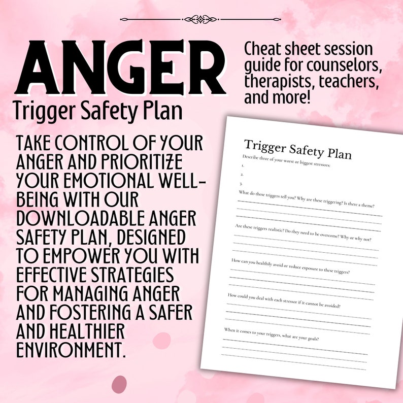 Printable Anger Worksheet Identify Triggers and Create a Safety Plan ...