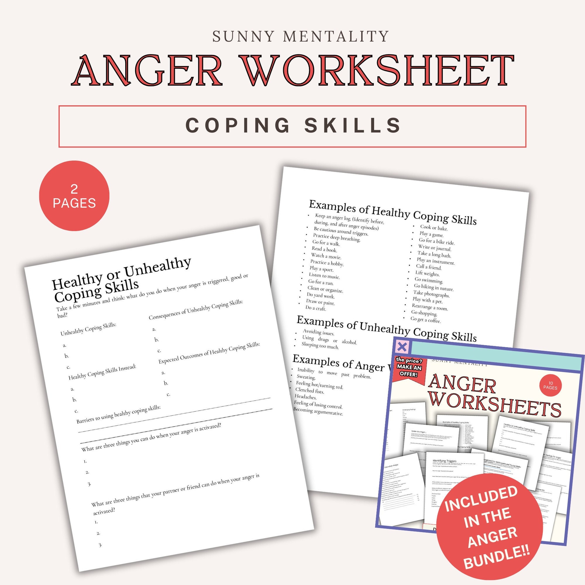 Anger Coping Skills Worksheet for Download | Identifying Unhealthy and ...