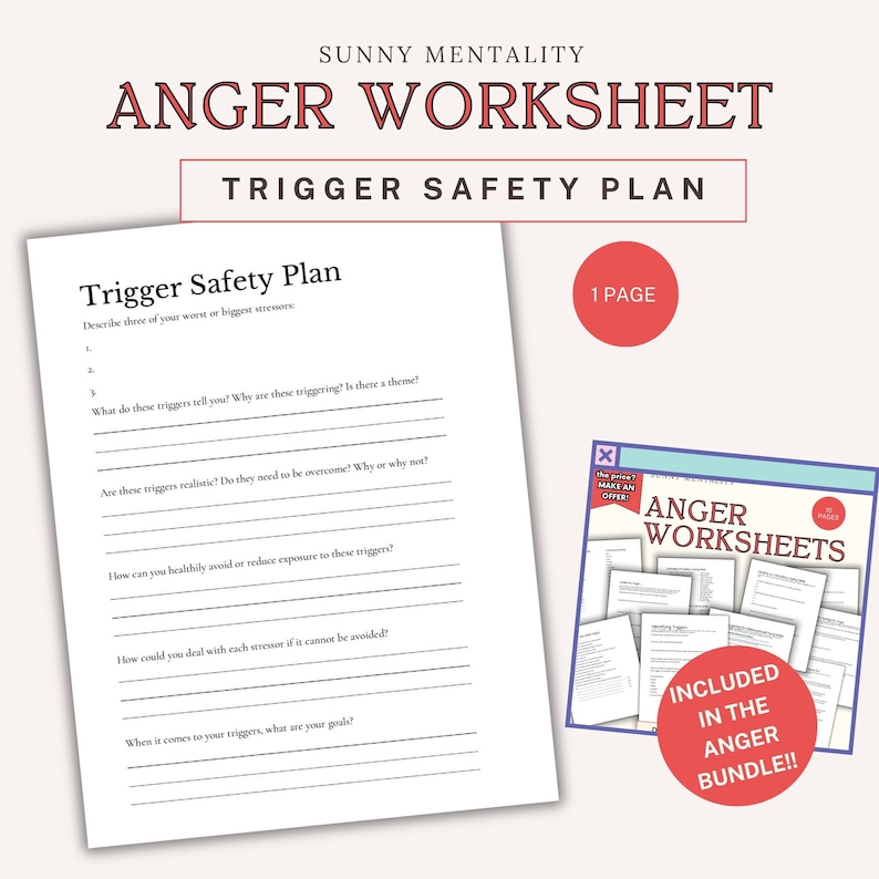 Trigger Safety Plan Worksheet for Managing Anger | Narrative Therapy ...