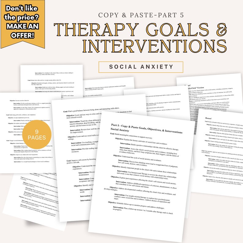Part 5 Social Anxiety Therapy Goals, Interventions, & Objectives Cheat ...