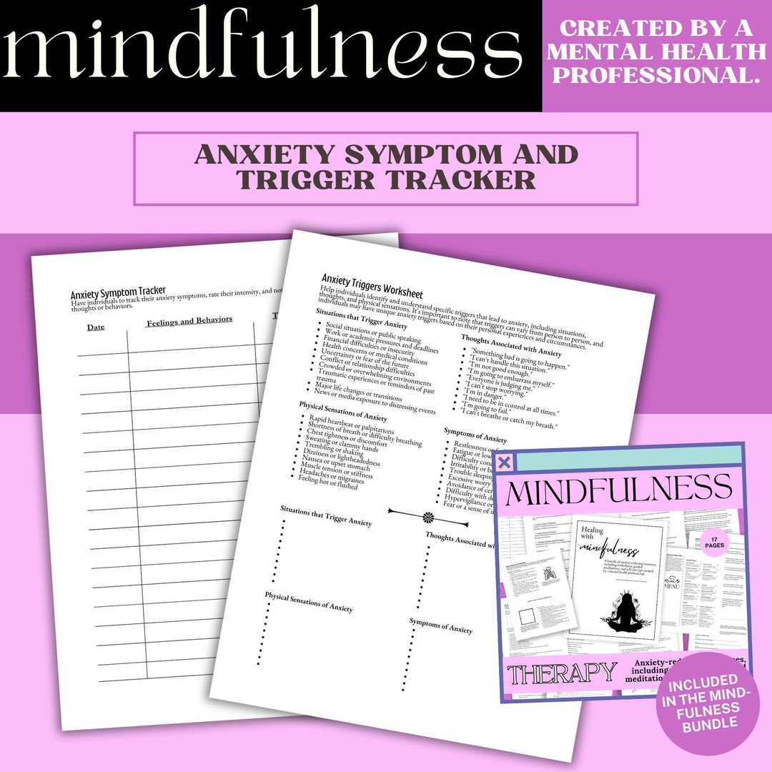 Anxiety Triggers Worksheet | Anxiety Symptom Tracker Thought Record ...