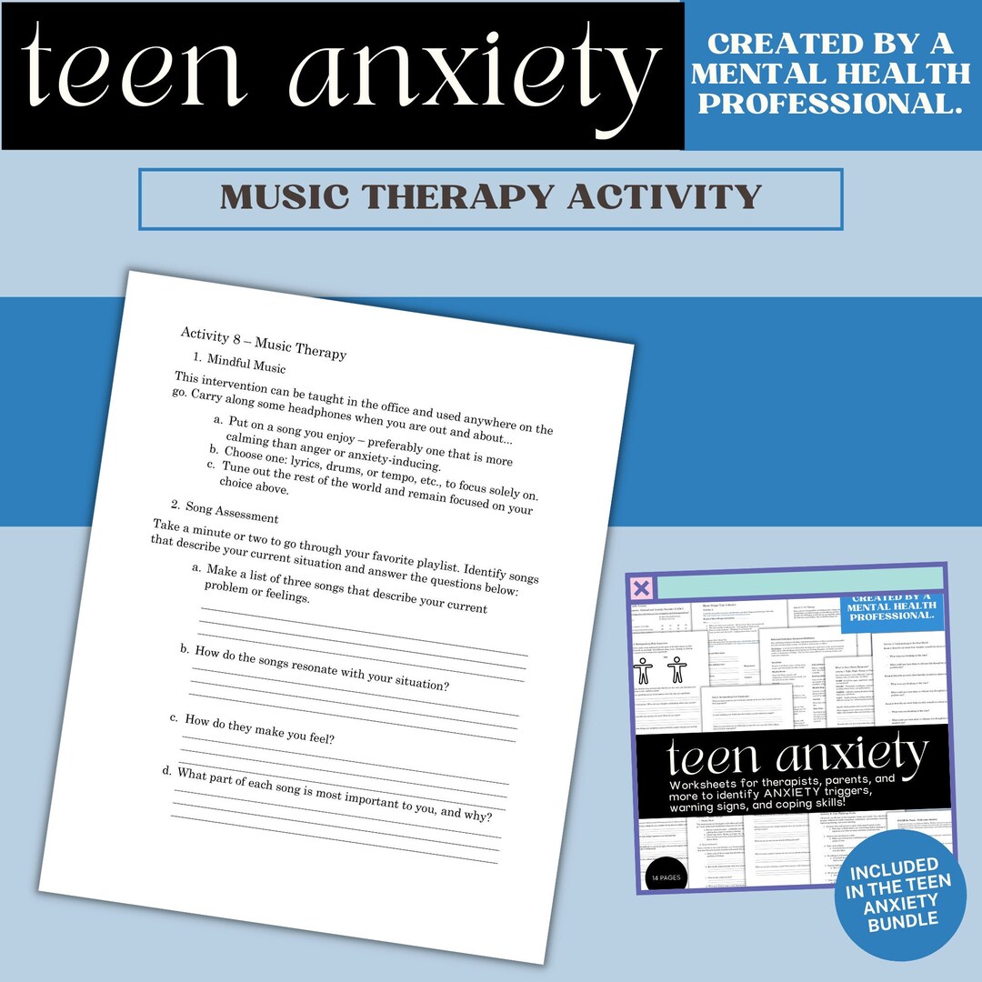 Music Therapy Worksheet for Kids and Teens | Finding Mindfulness in ...