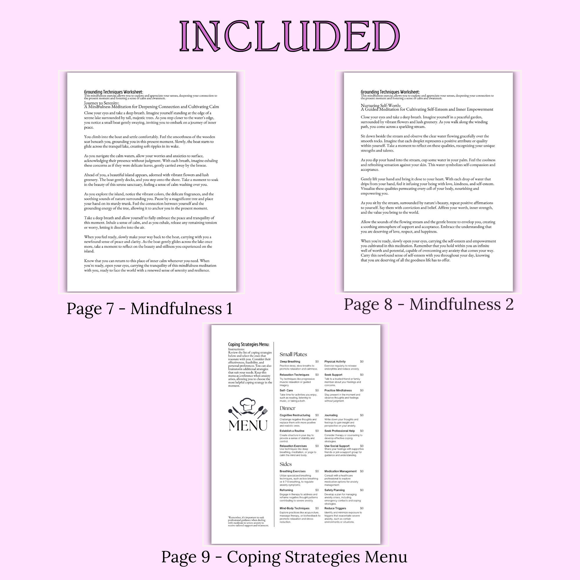 Mindfulness Therapy Worksheets | Anxiety Management, Guided Meditations ...