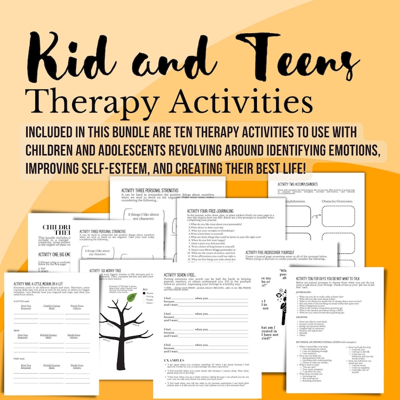 Therapy Worksheets for Kids & Teens Mental Health Activities, Emotional ...