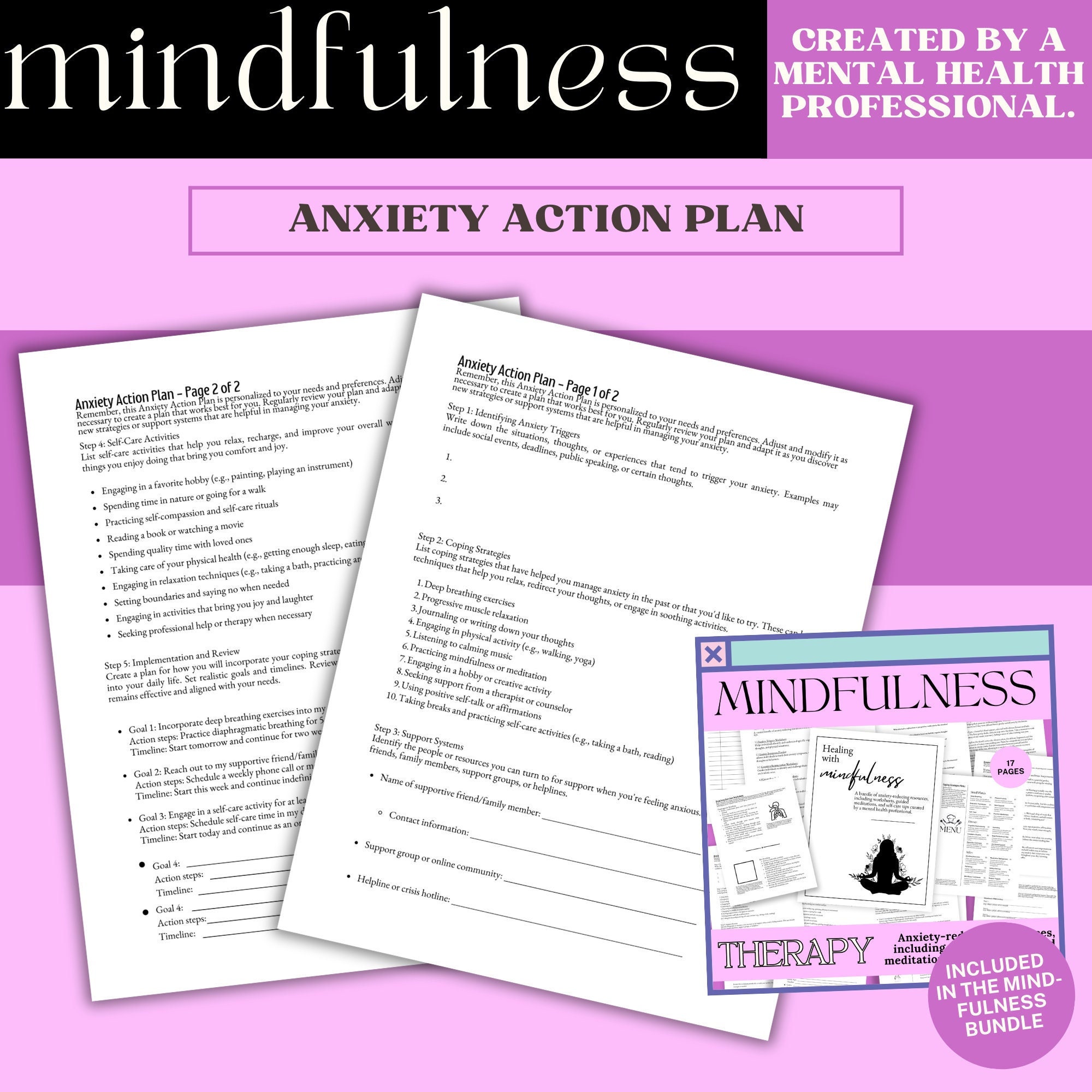 Anxiety Action Plan Worksheet | Identify Anxiety Triggers, Coping ...