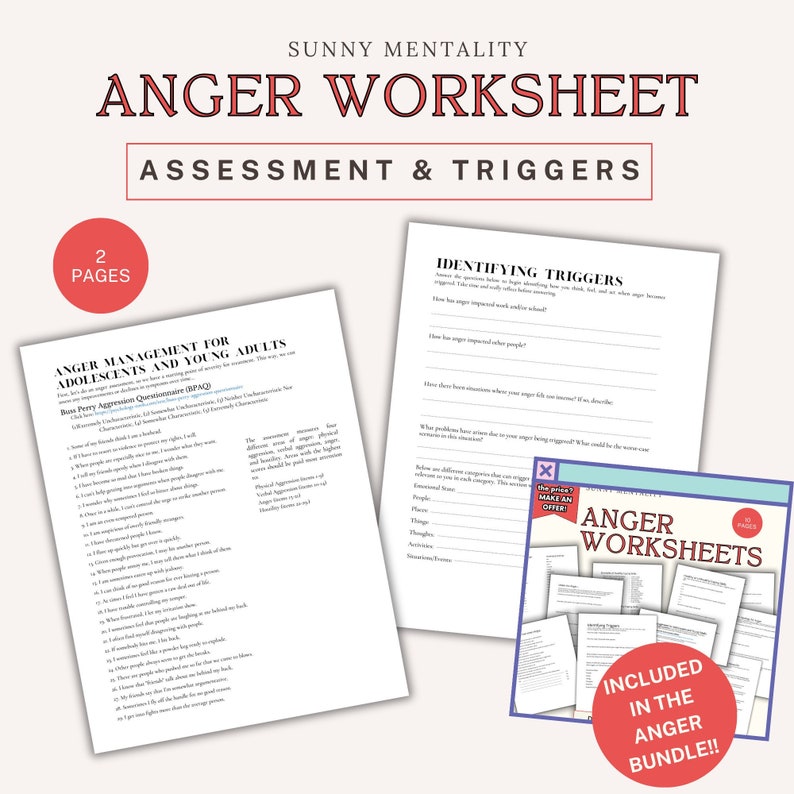 Assessing Anger and Identifying Triggers Therapy Worksheets | Digital ...