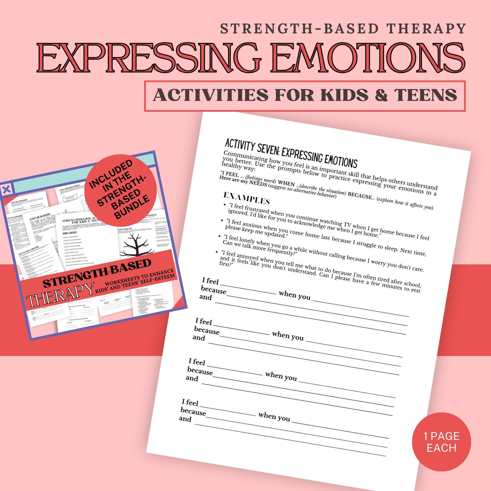 Using "i" Statements to Express Emotions Childrens Therapy Activity ...
