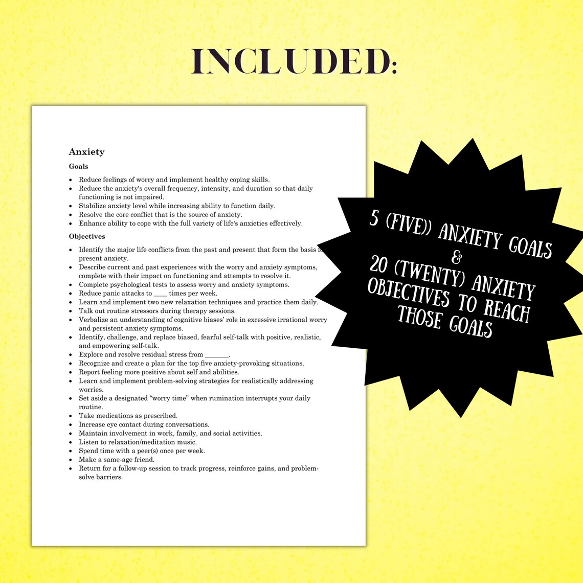 Anxiety Goals Cheat Sheet Therapy Goals & Objectives Desktop Reference ...