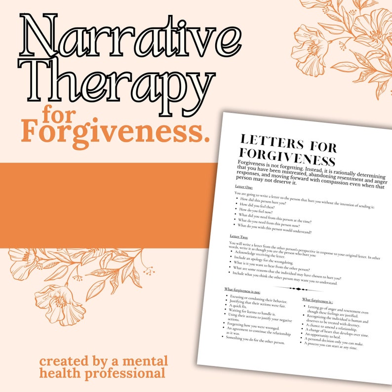 Narrative Therapy Letter for Forgiveness Worksheet | Counseling ...
