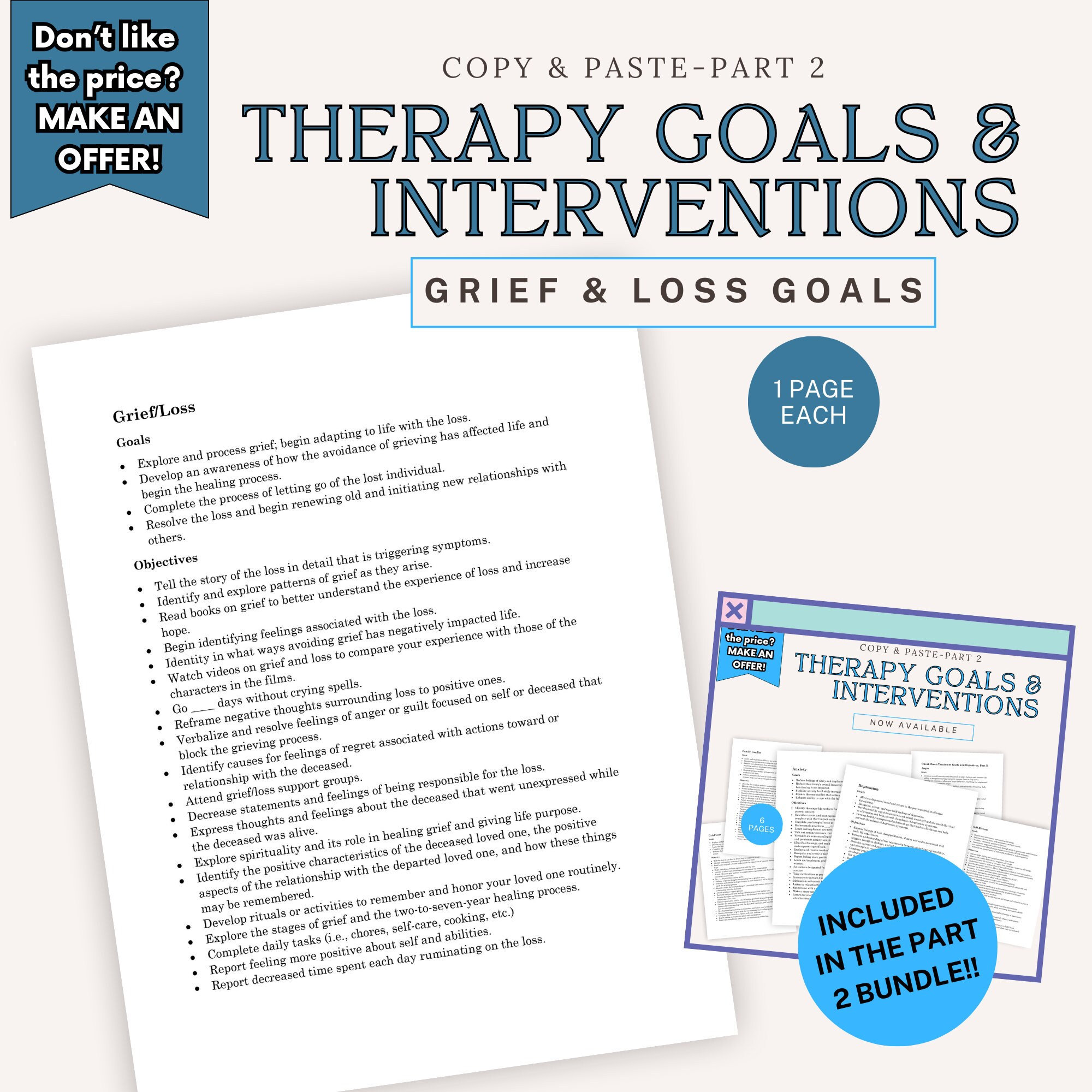 Grief and Loss Therapy Goals Cheat Sheet Copy and Paste Goals ...