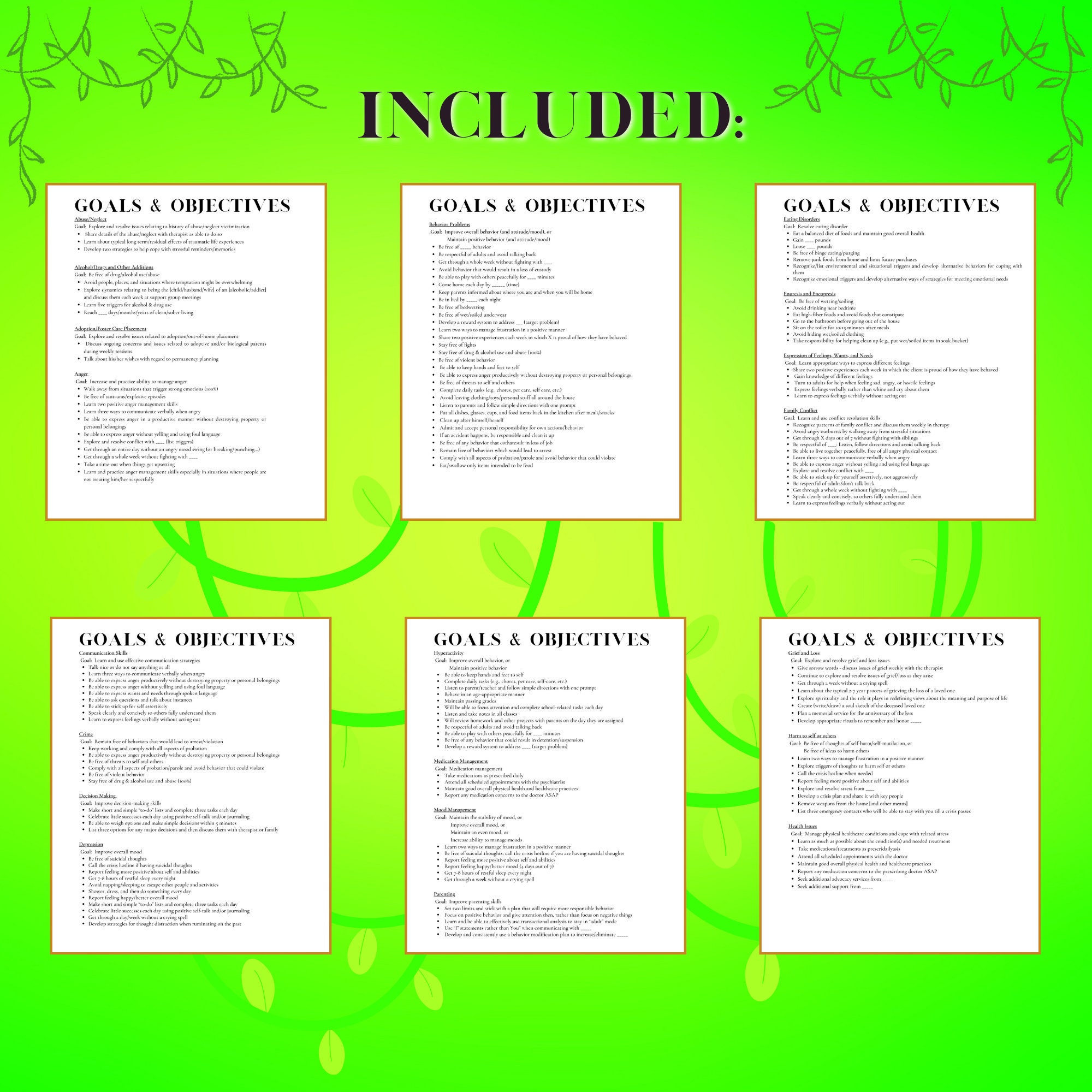 Therapy Cheat Sheet, Goals, Interventions, Objectives (digital Download ...