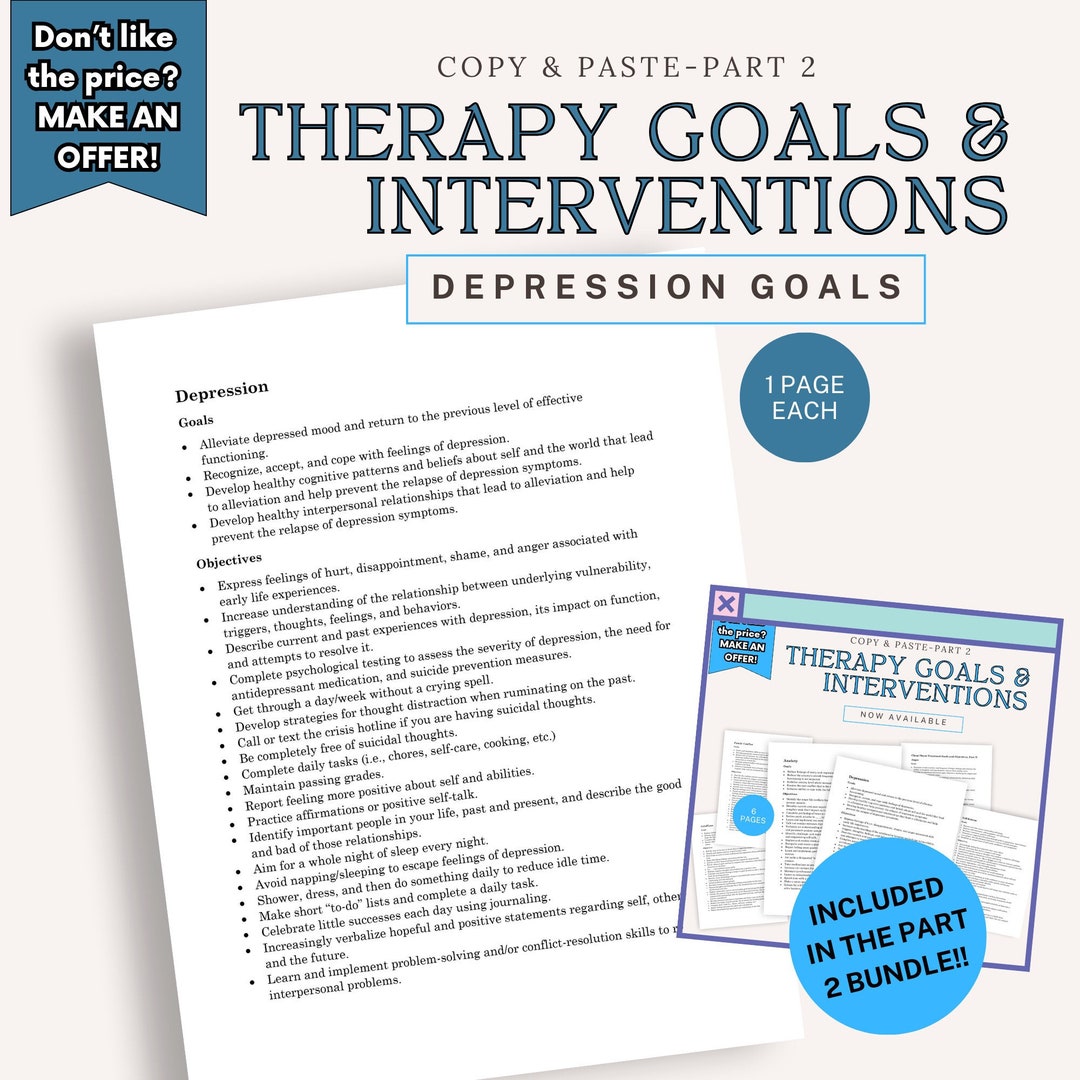 Depression Goals and Interventions Cheat Sheet | Therapy Goals ...
