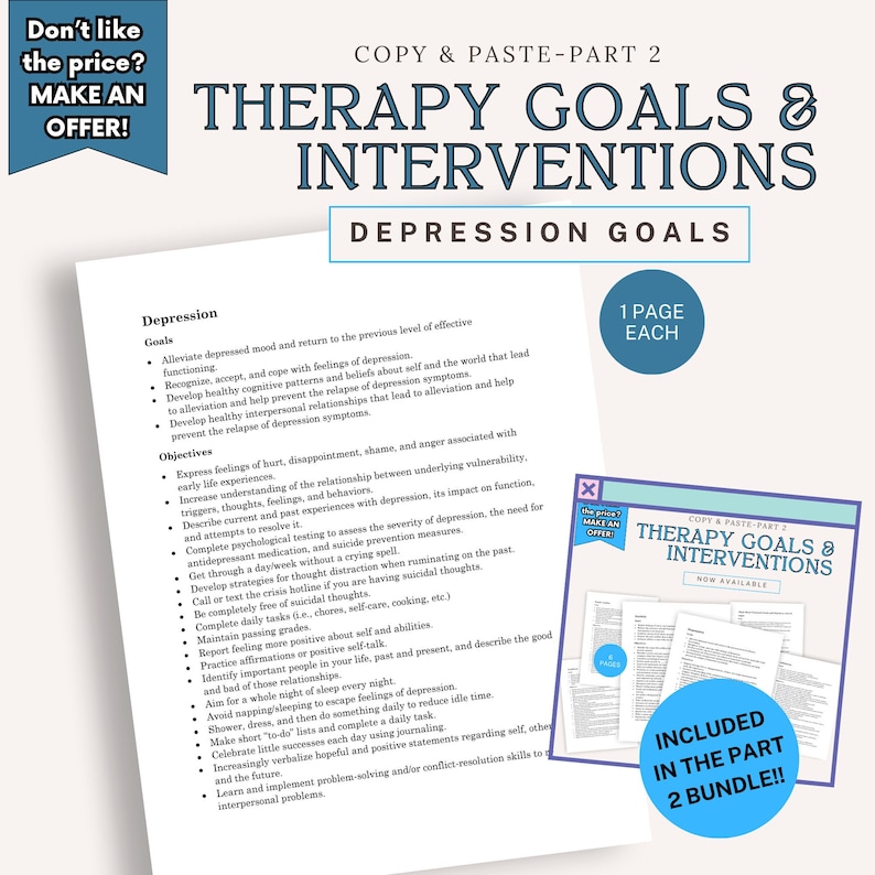 Depression Goals and Interventions Cheat Sheet | Therapy Goals ...