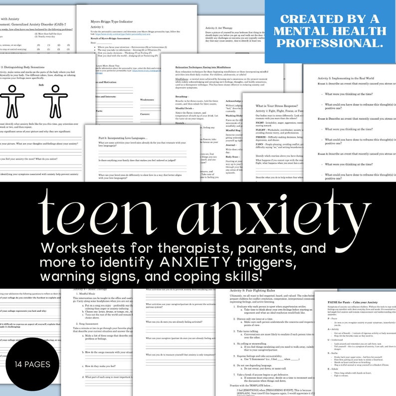Anxiety Worksheets for Teens | Expressive Arts Therapy for Adolescent ...