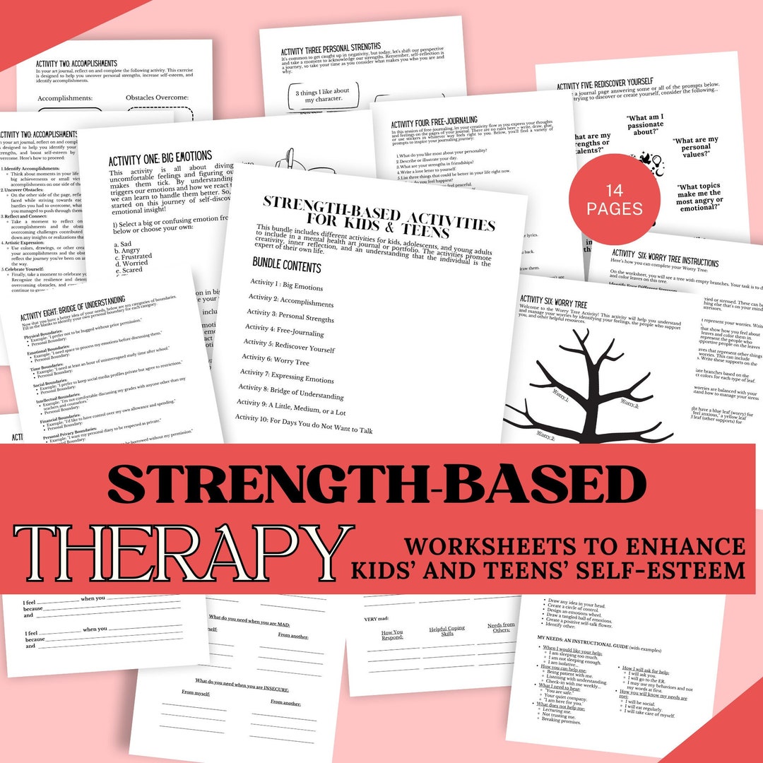 Strength-based Therapy Worksheets for Kids and Teens | Self-esteem ...