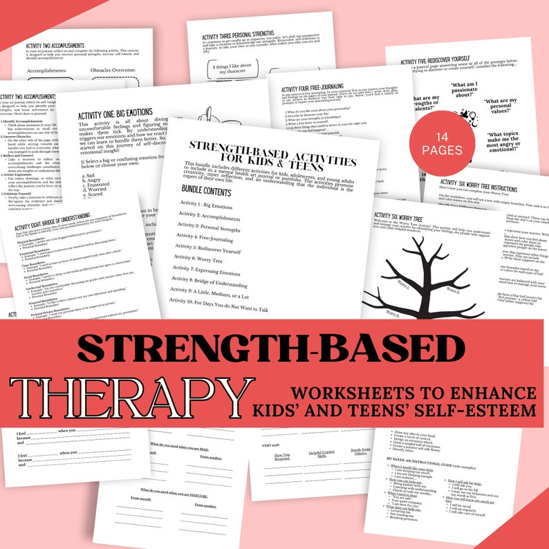 Strength-based Therapy Worksheets for Kids and Teens | Self-esteem ...