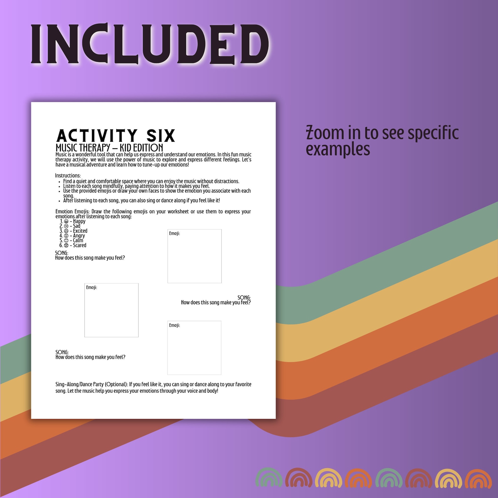 Music Therapy for Kids - Printable Emotion Worksheet | Mindful Art ...