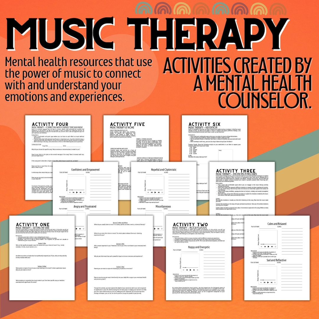 Empowering Music Therapy Worksheets Nurturing Mental Health - Etsy