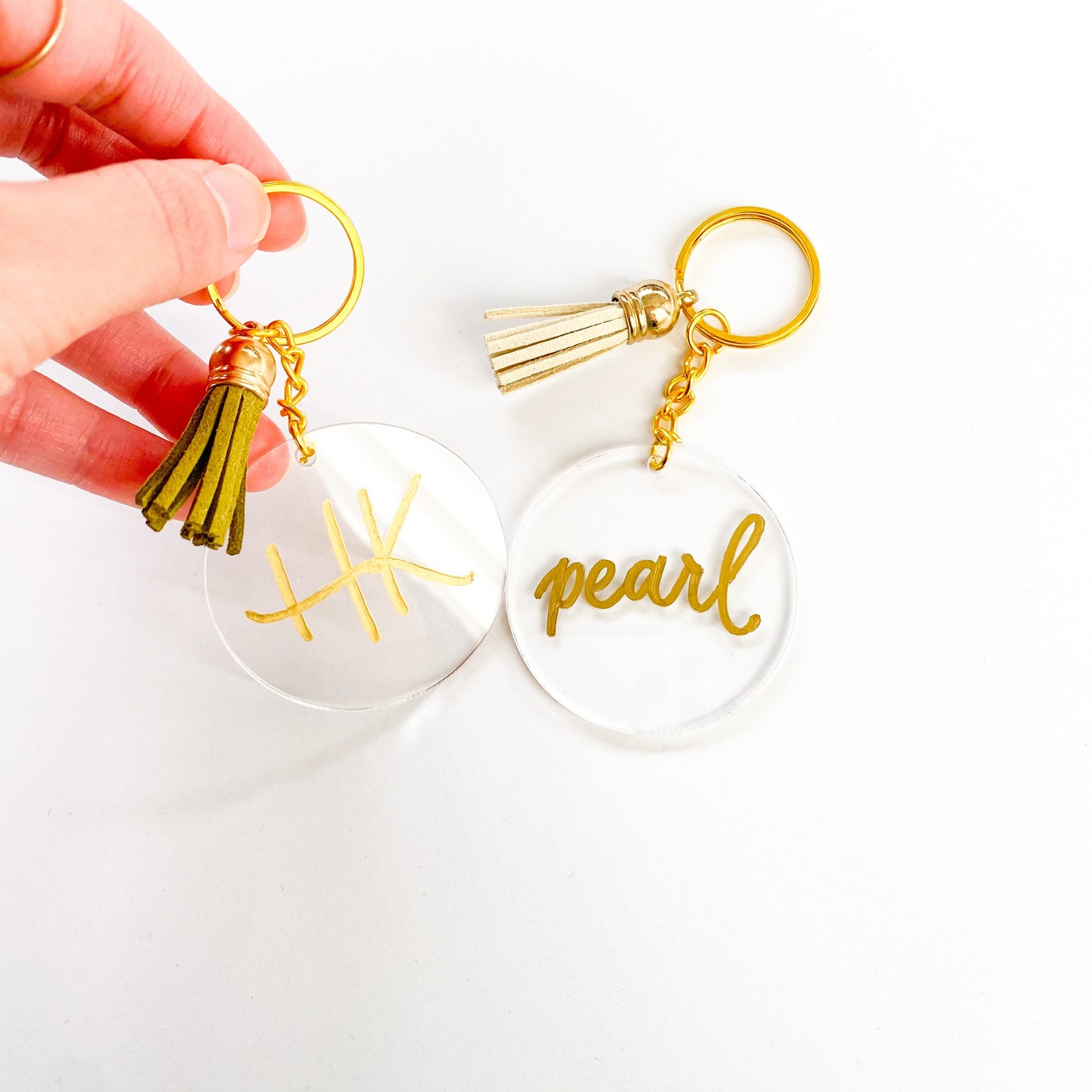 Custom Gold Circle Acrylic Keychain With Tassel | Personalized Circle ...