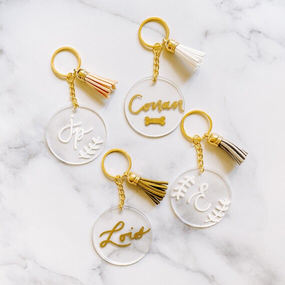 Custom Gold Circle Acrylic Keychain With Tassel Personalized | Etsy