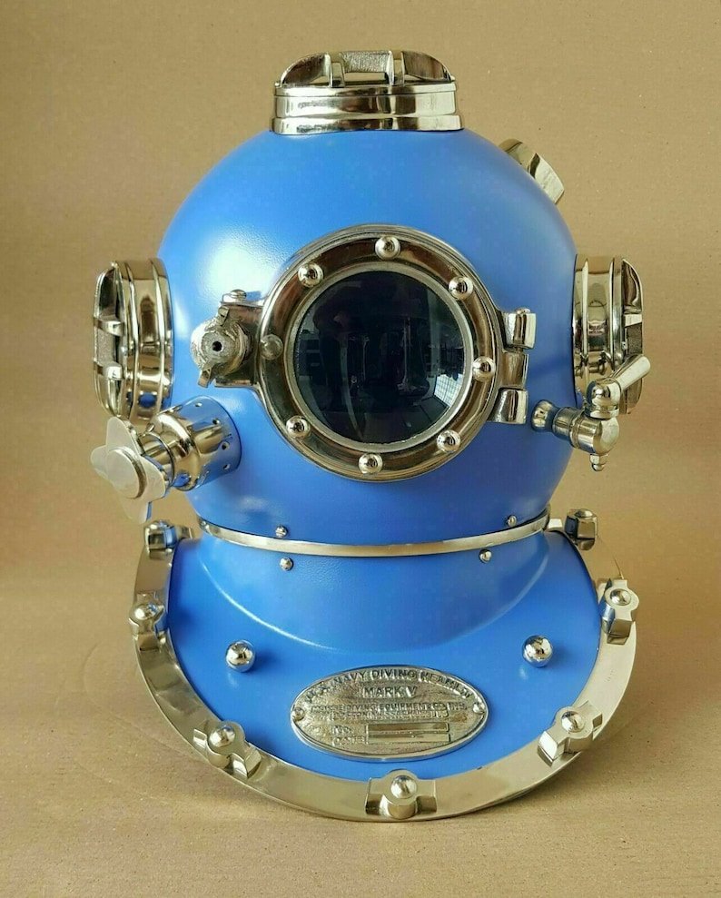 18" Scuba Diving Helmet~us Navy Mark V Blue Finish Divers Helmet Deep ...