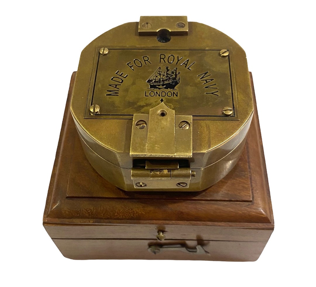 Royal Navy Solid Brass Brunton Compass in Wooden Box/maritime Nautical ...