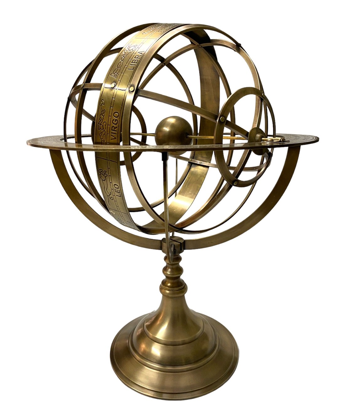 18" Astrolabe Brass Armillary Sphere, Zodiac Sign Engraved Armillary ...