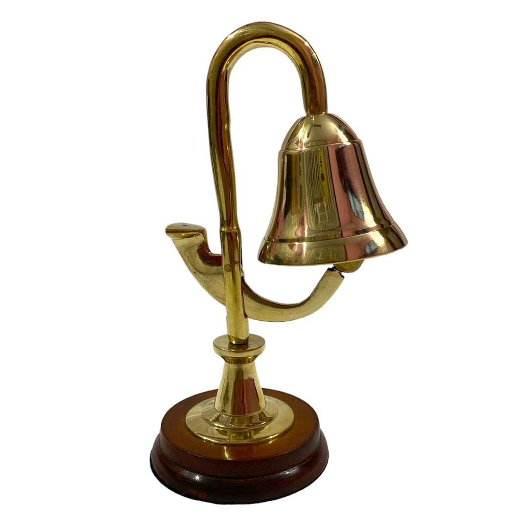 Brass Table Bell on Wooden Base, Hotel Counter Bell, Office Call Bell ...