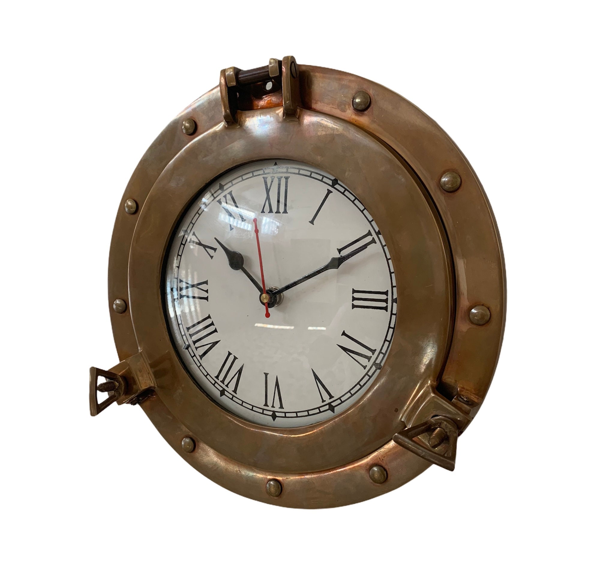 Nautical Brass Ship's Porthole Clock Antique Maritime Beach Style Wall ...