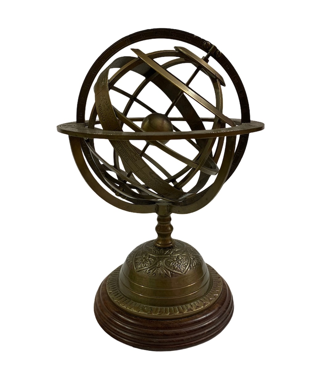 10 Nautical Brass Engraved Armillary Sphere Globe on Wooden Base Office ...