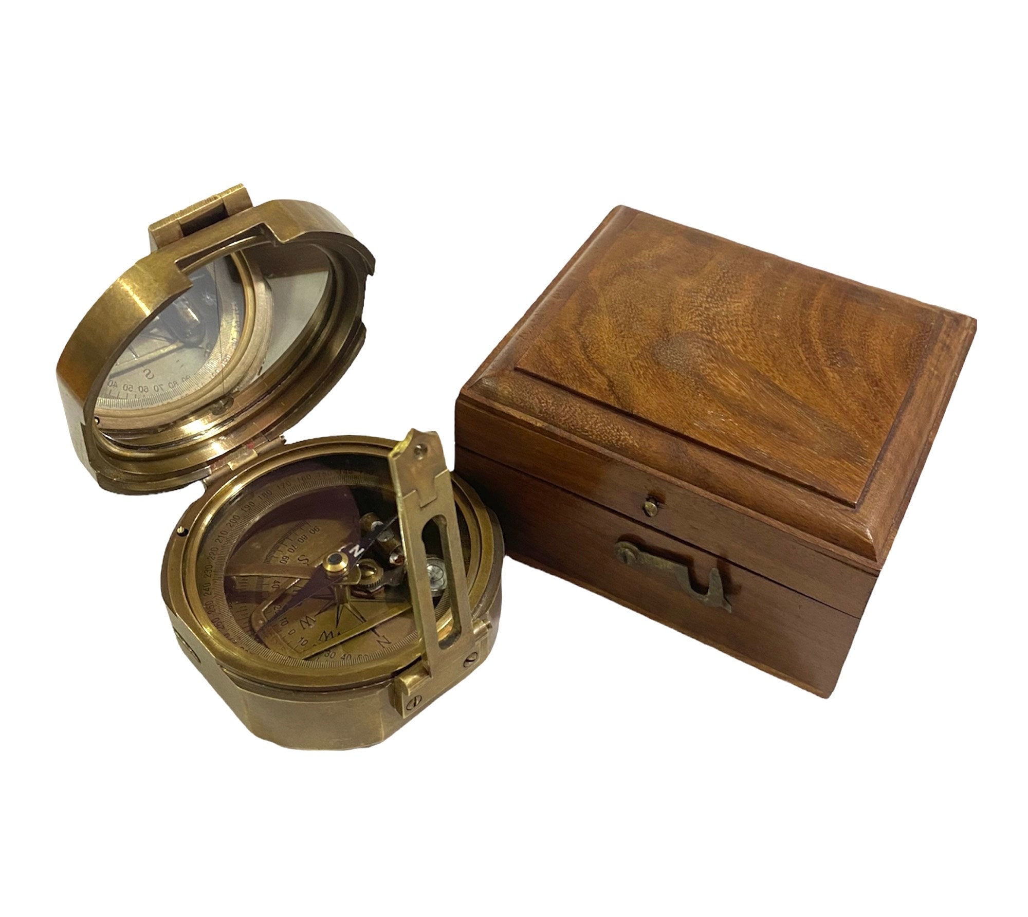 Royal Navy Solid Brass Brunton Compass in Wooden Box/maritime Nautical ...