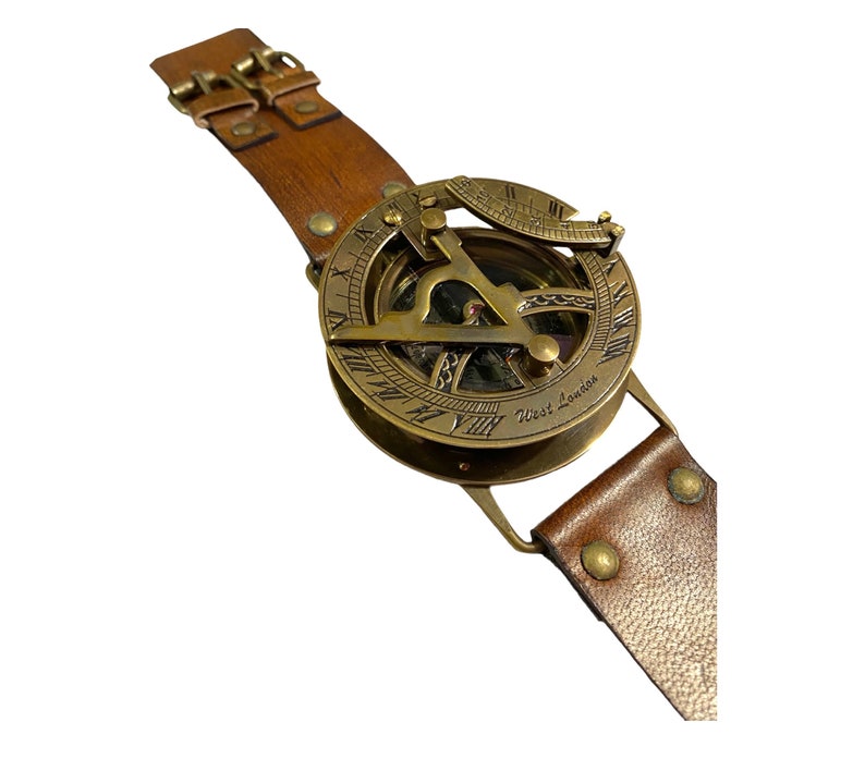 Brass Sundial Compass Handmade Leather Band/wrist Compass and - Etsy