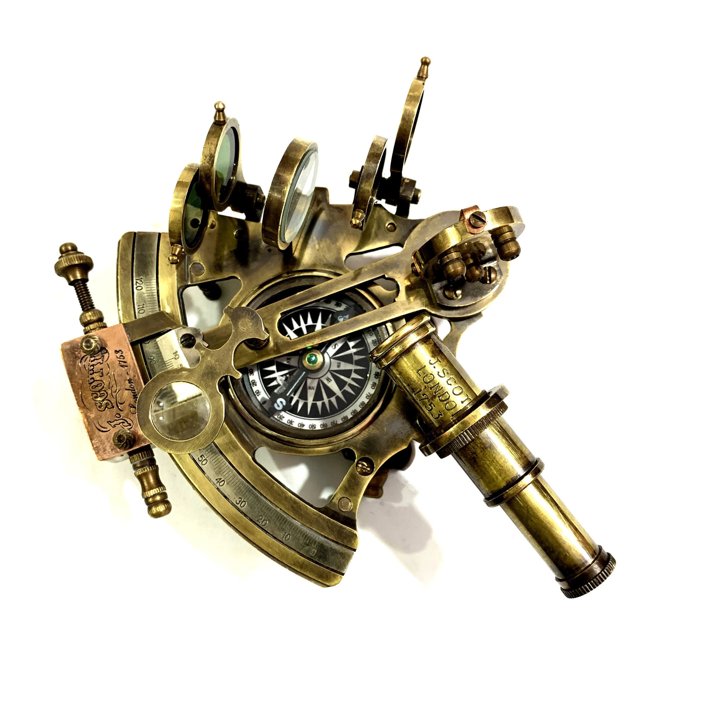 Navigation Sextant J. Scott London With Compass Hardwood Box/astrolabe ...
