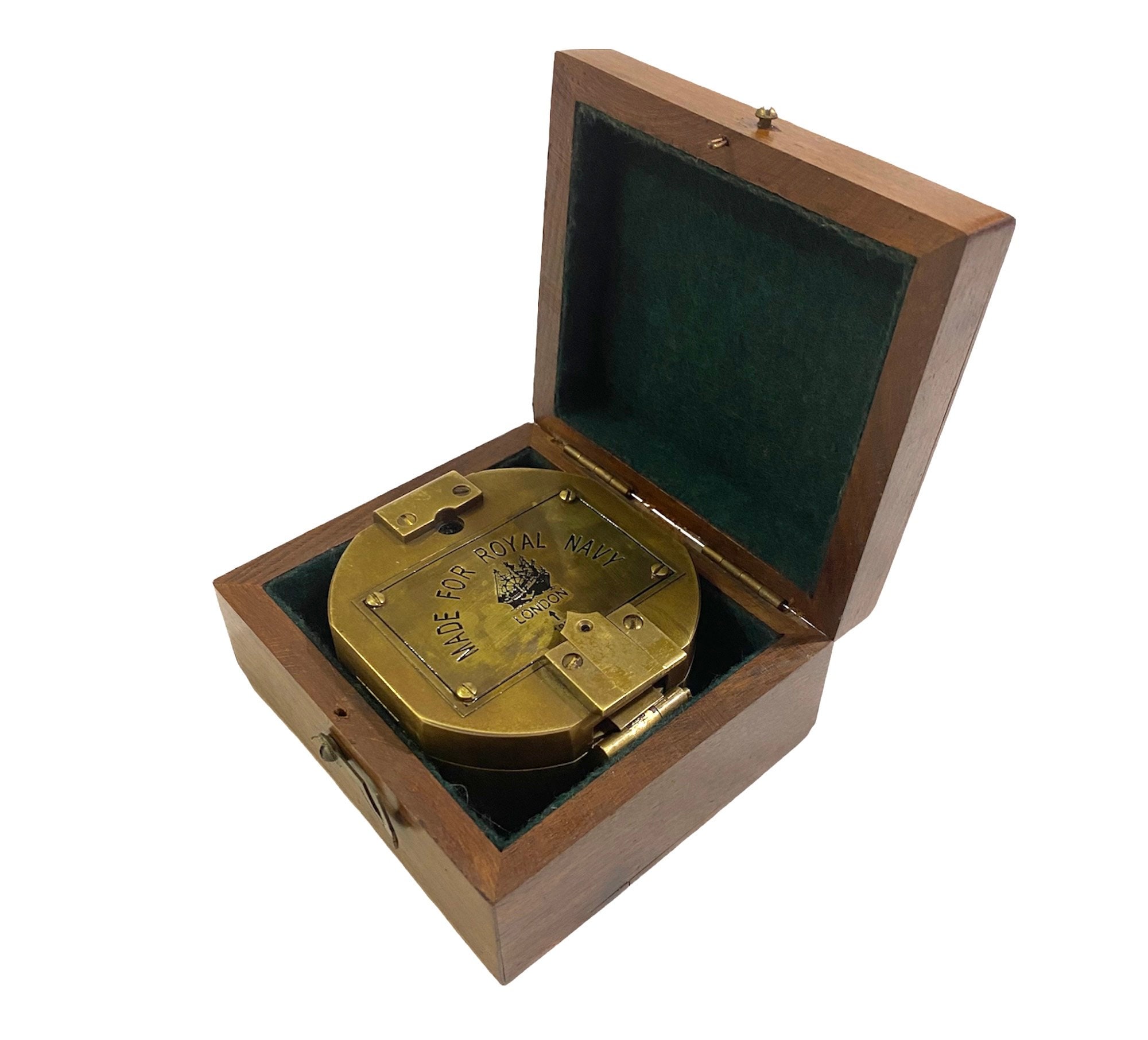 Royal Navy Solid Brass Brunton Compass in Wooden Box/maritime Nautical ...