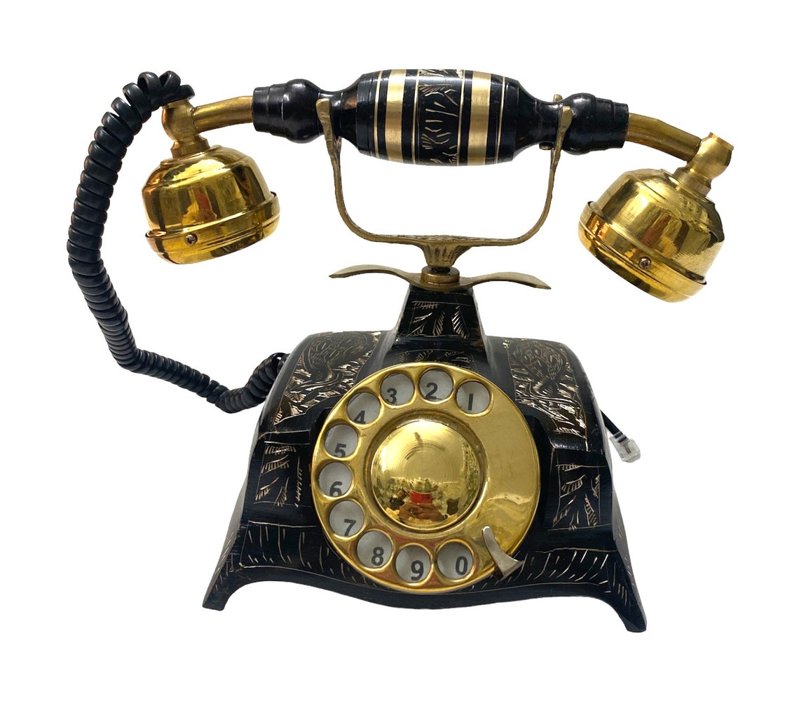 Brass Rotary Dial Telephone | Retro Landline Phone | Classic Desk Phone ...