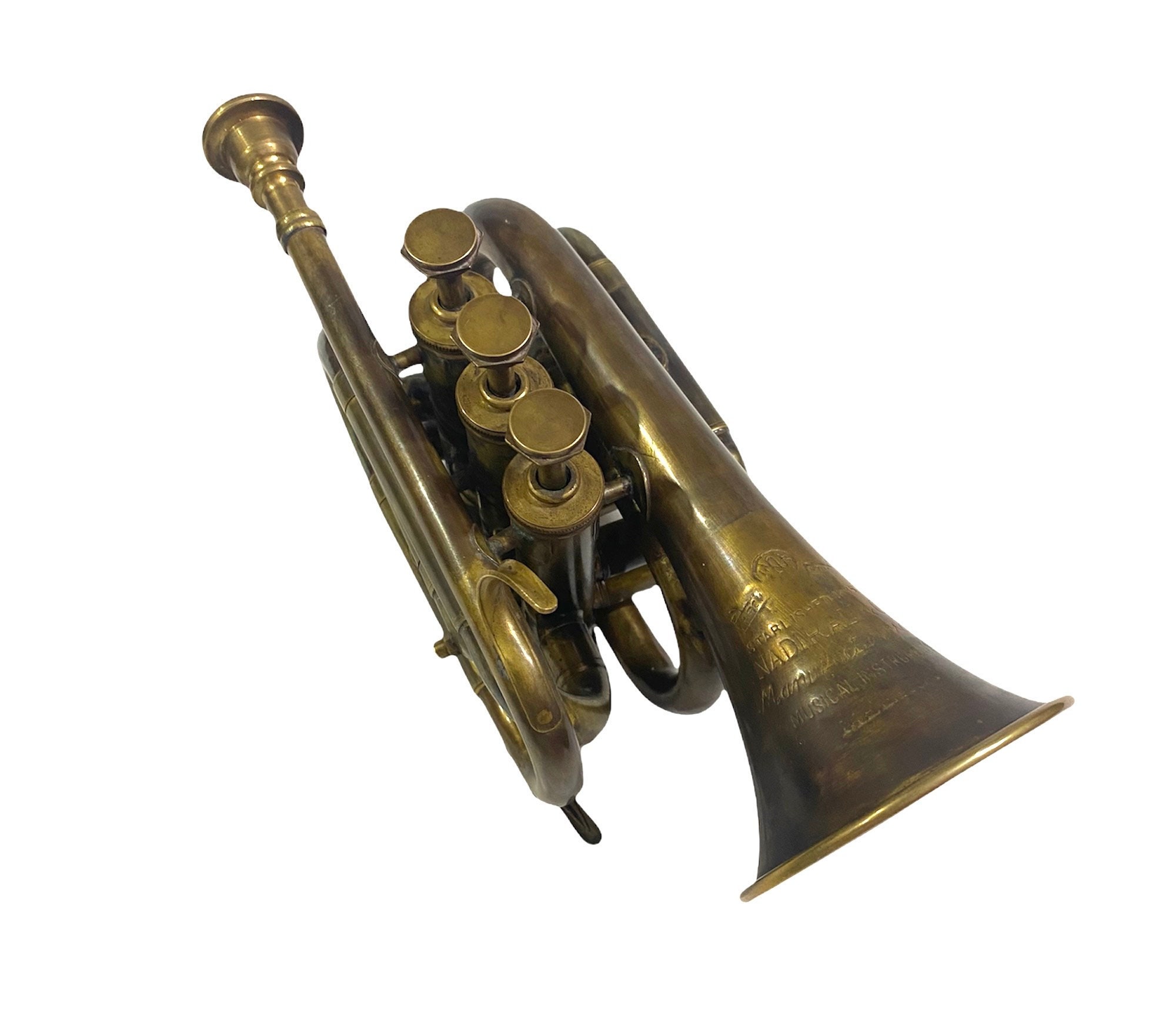 Brass Bb Mini Trumpet Pocket Bugle Horn 3 Valve Mouthpiece for ...