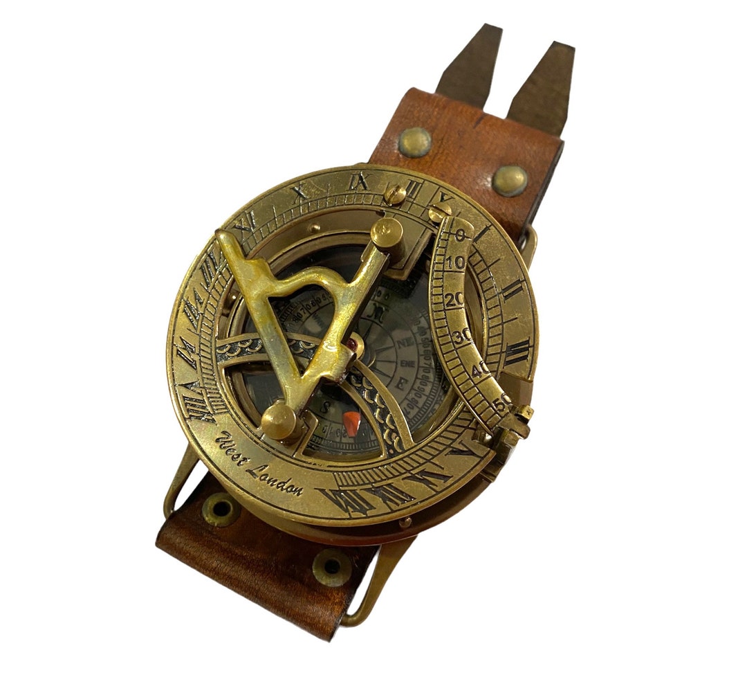Brass Sundial Compass Handmade Leather Band/wrist Compass and Nautical ...