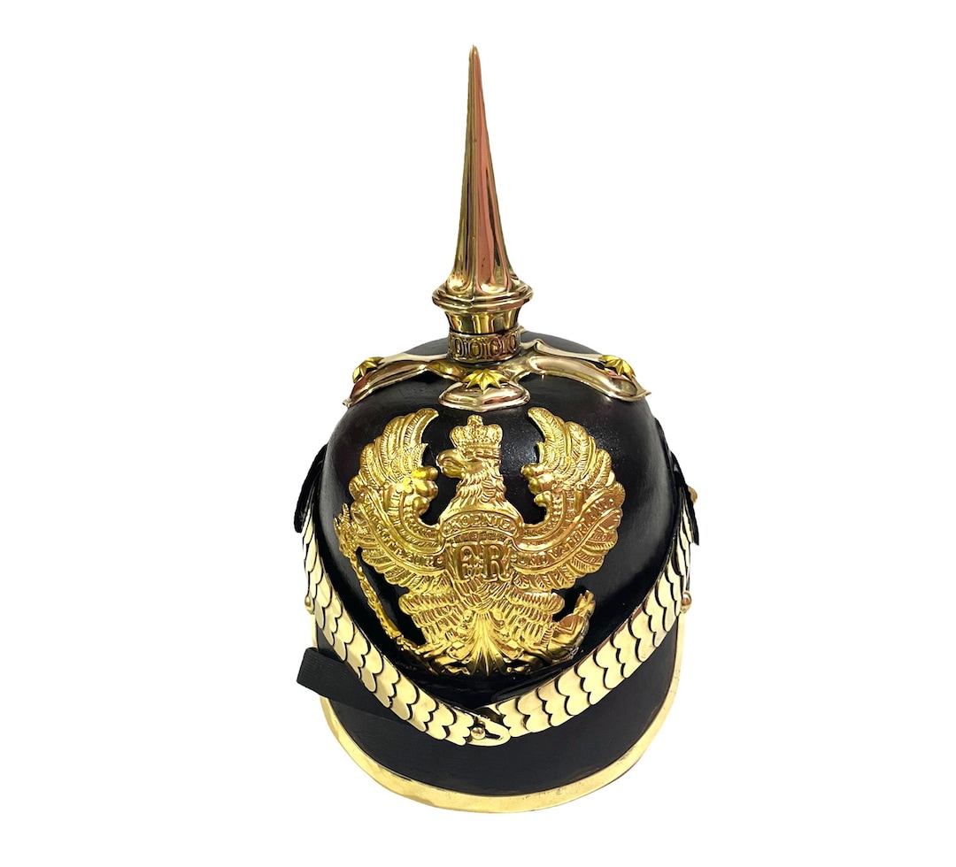 German Spiked Pickelhaube Helmet – Brass Eagle Emblem Military Helmet ...