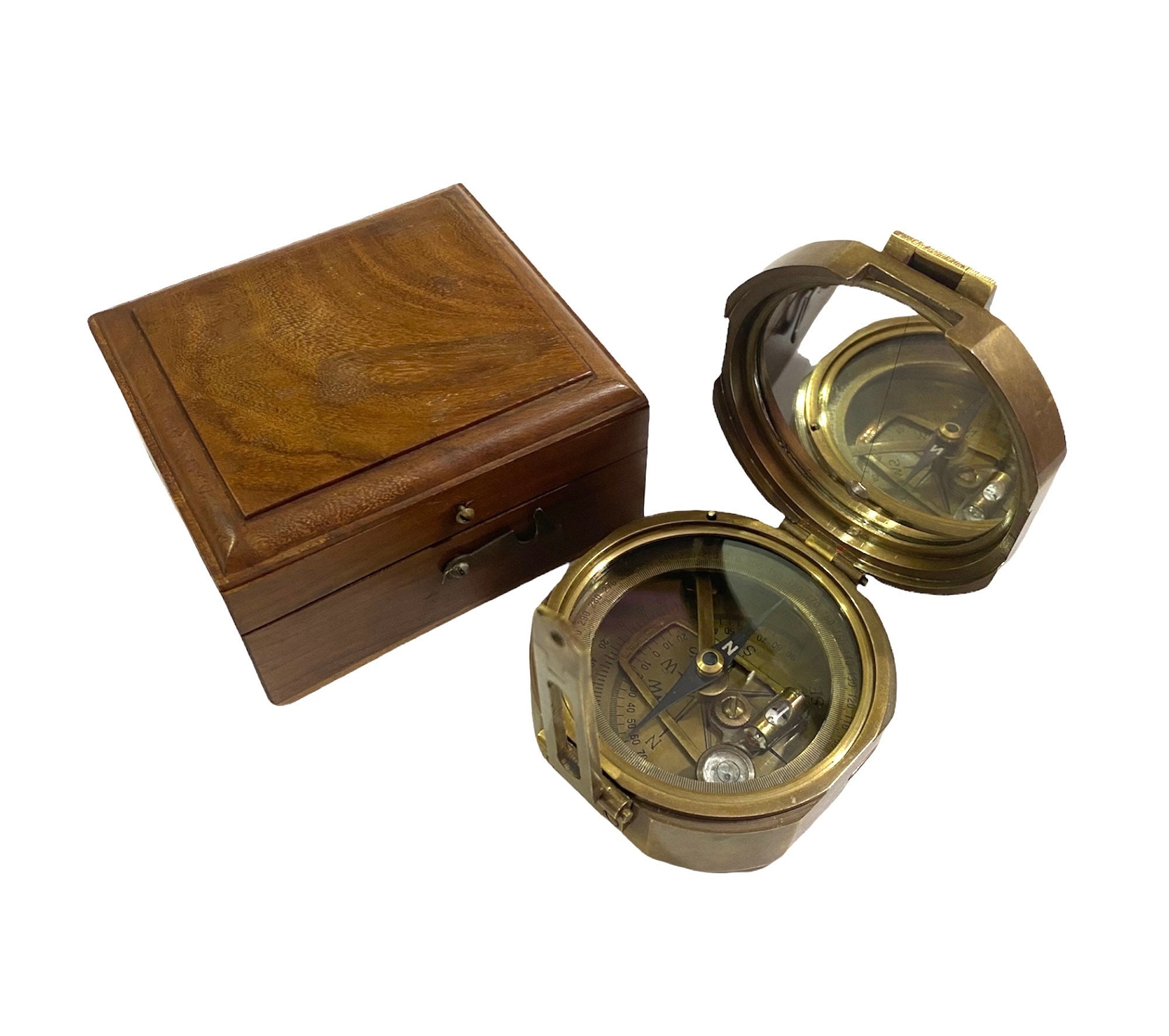 Royal Navy Solid Brass Brunton Compass in Wooden Box/maritime Nautical ...