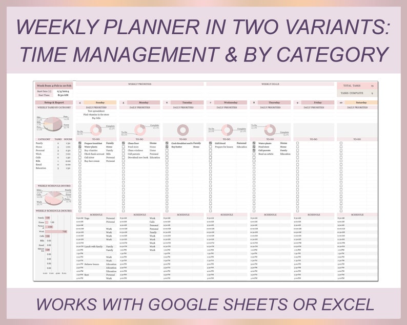 Weekly Schedule Template Weekly Planner Spreadsheet Weekly - Etsy