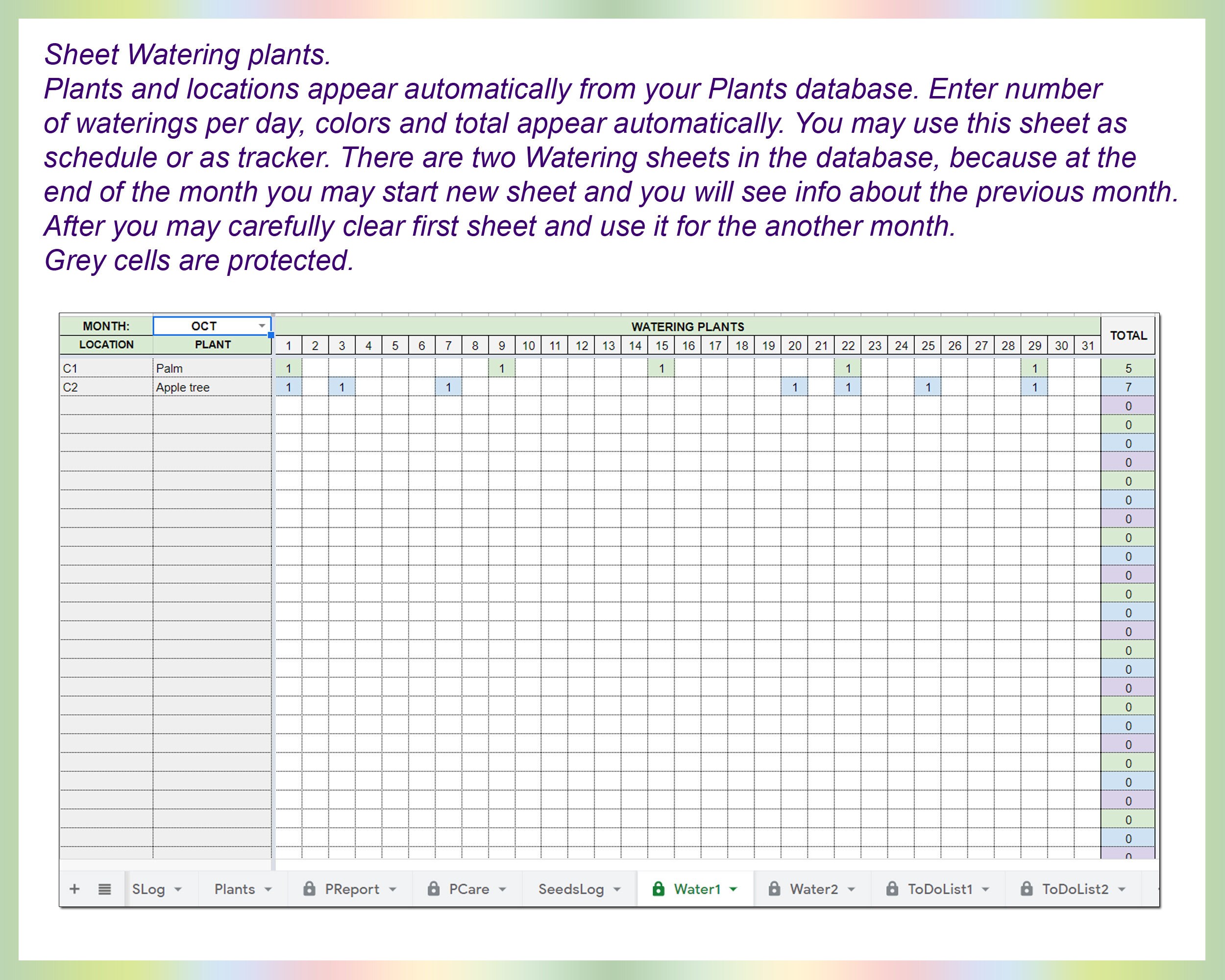 Garden Planner for Google Sheets, Plant Care Worksheet, Plants Journal ...